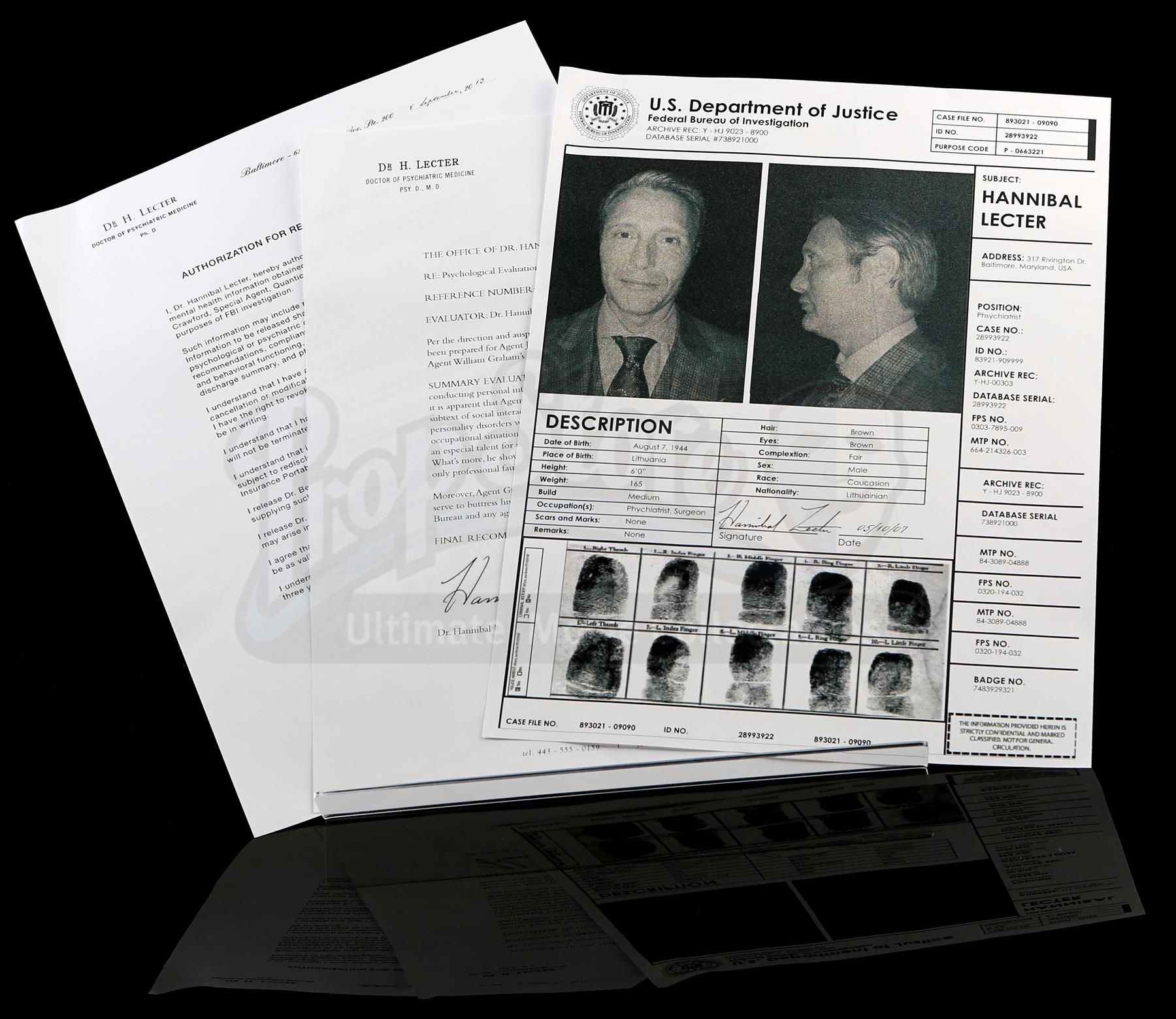 HANNIBAL - Set of Hannibal Lecter's (Mads Mikkelsen) FBI Record Sheet ...