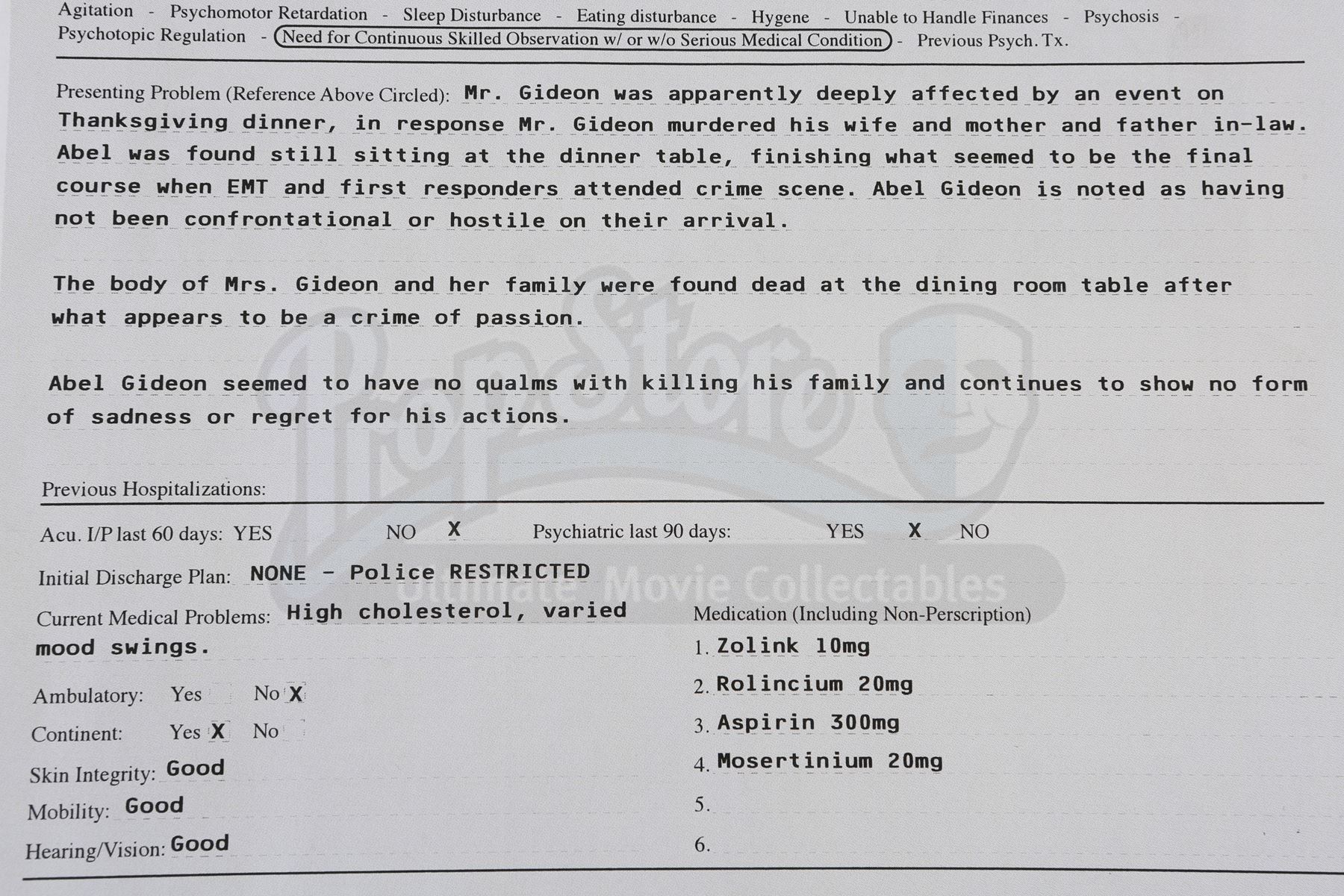 Abel Gideon (Eddie Izzard) evaluations and reports from episode 111 ...