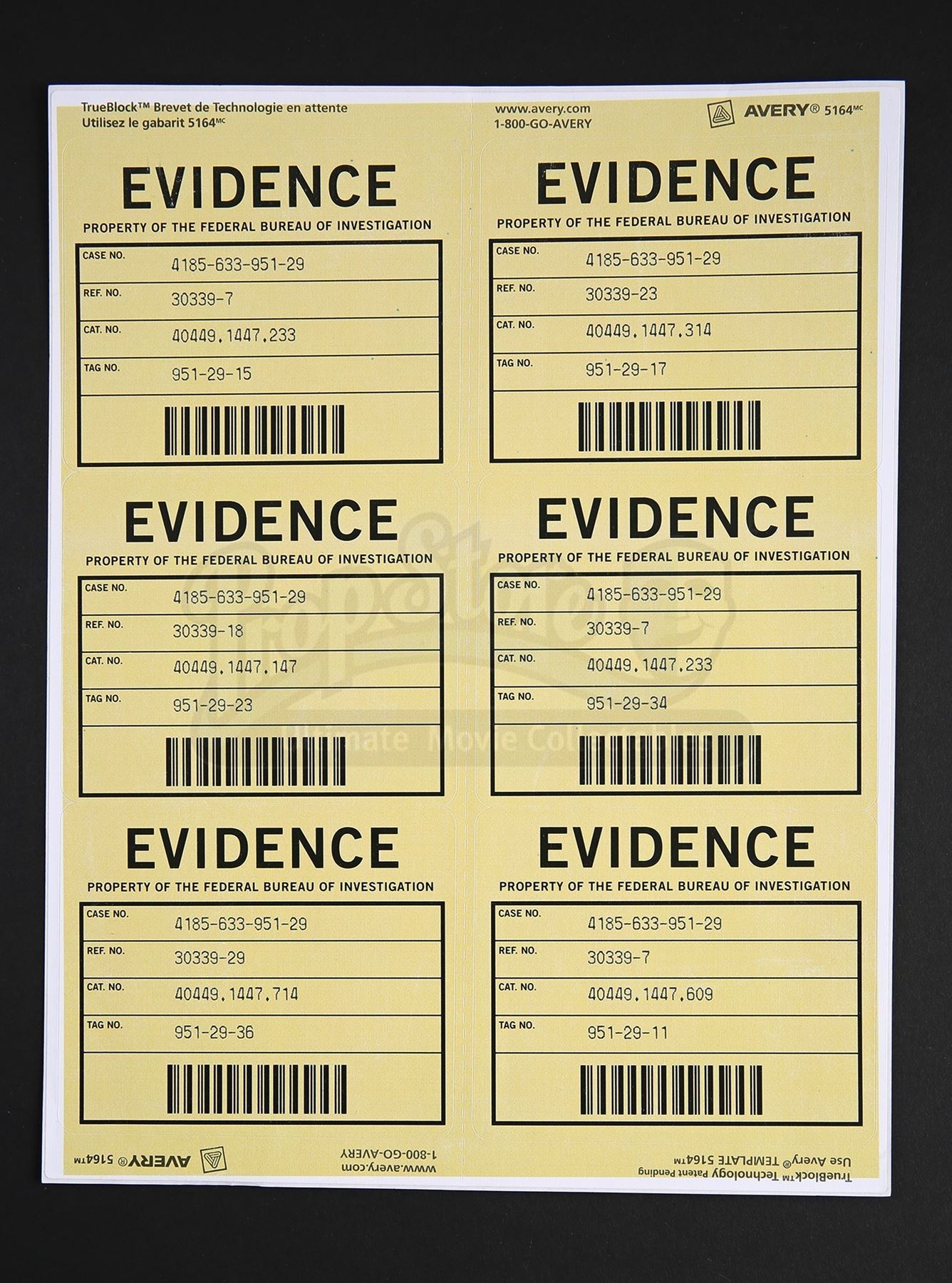 SEASONS 1-3FBI Evidence Bags, Labels, and Decals - Current price: $120
