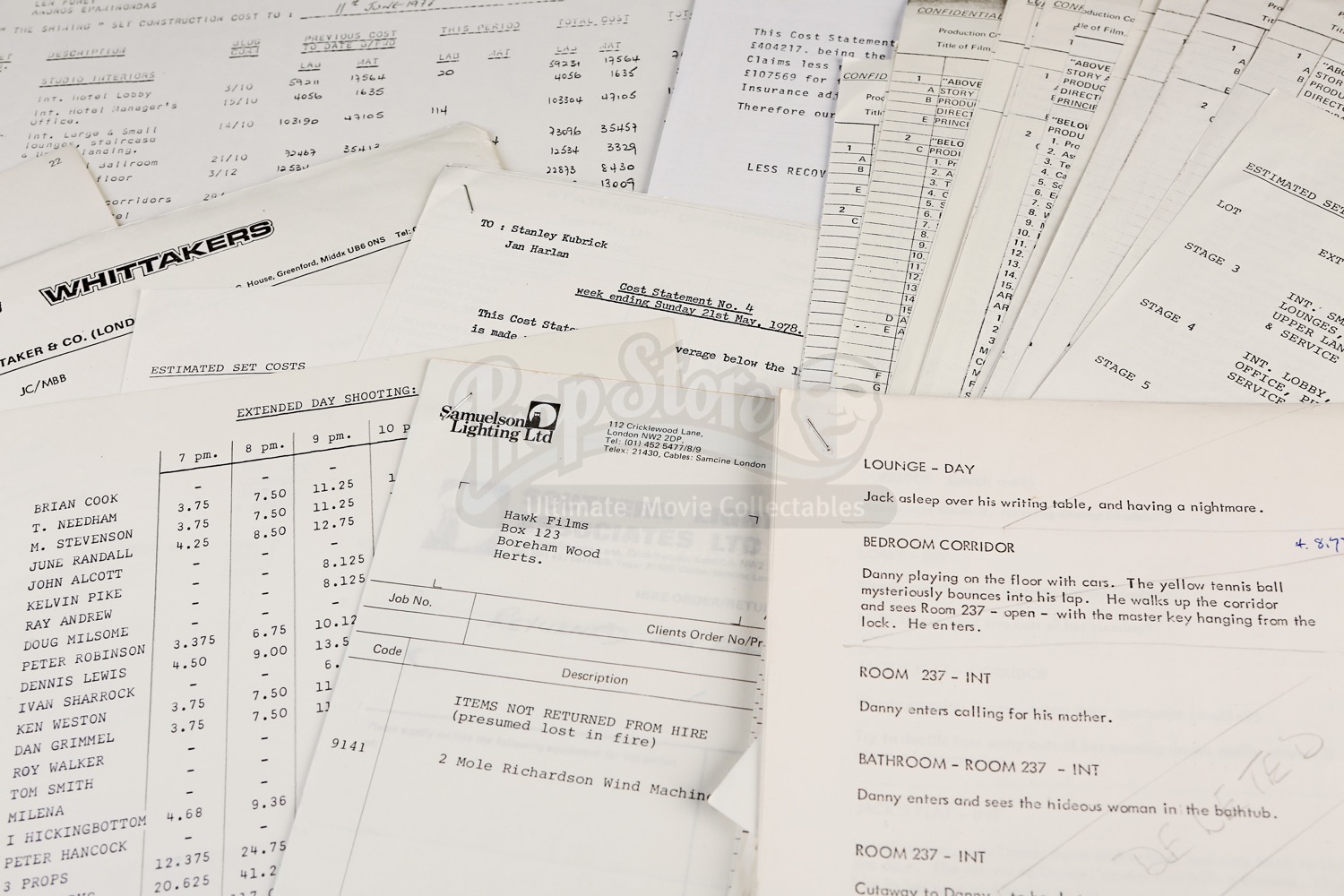 A collection of production paperwork from Stanley Kubrick’sclassic ...