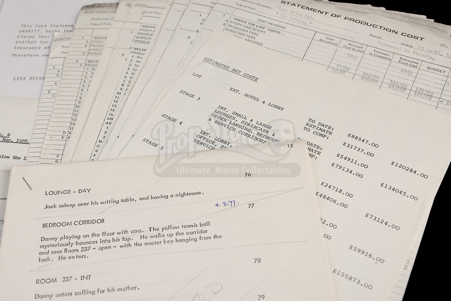 A collection of production paperwork from Stanley Kubrick’sclassic ...