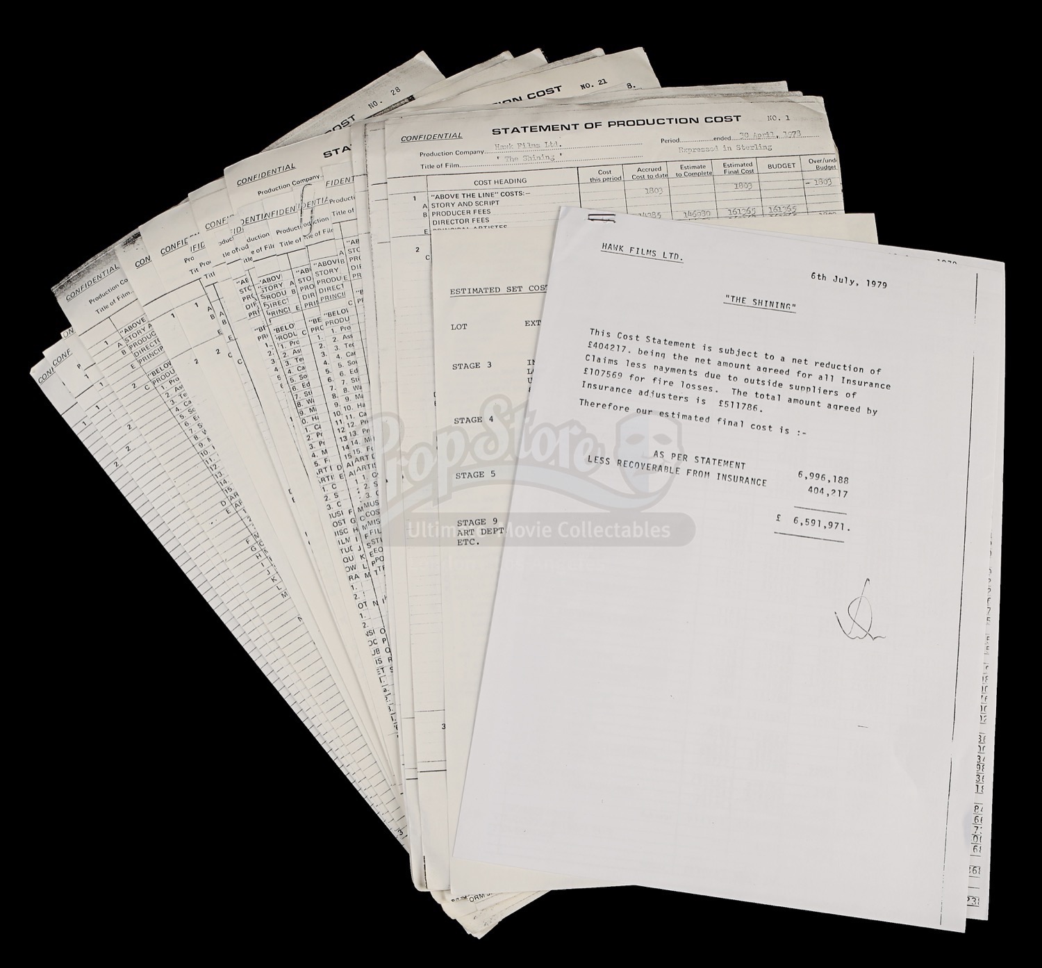 A collection of production paperwork from Stanley Kubrick’sclassic ...