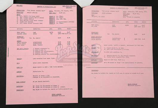 STAR WARS: THE EMPIRE STRIKES BACK (1980) - Set of Call Sheets ...