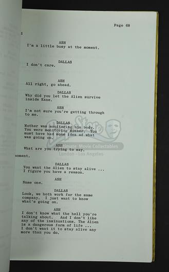 ALIEN (1979) - Brian Johnson's Personal Script - Current price: £1700