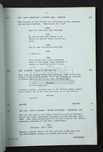 STAR WARS: A NEW HOPE (1977) - Main Cast Autographed Fourth Draft ...