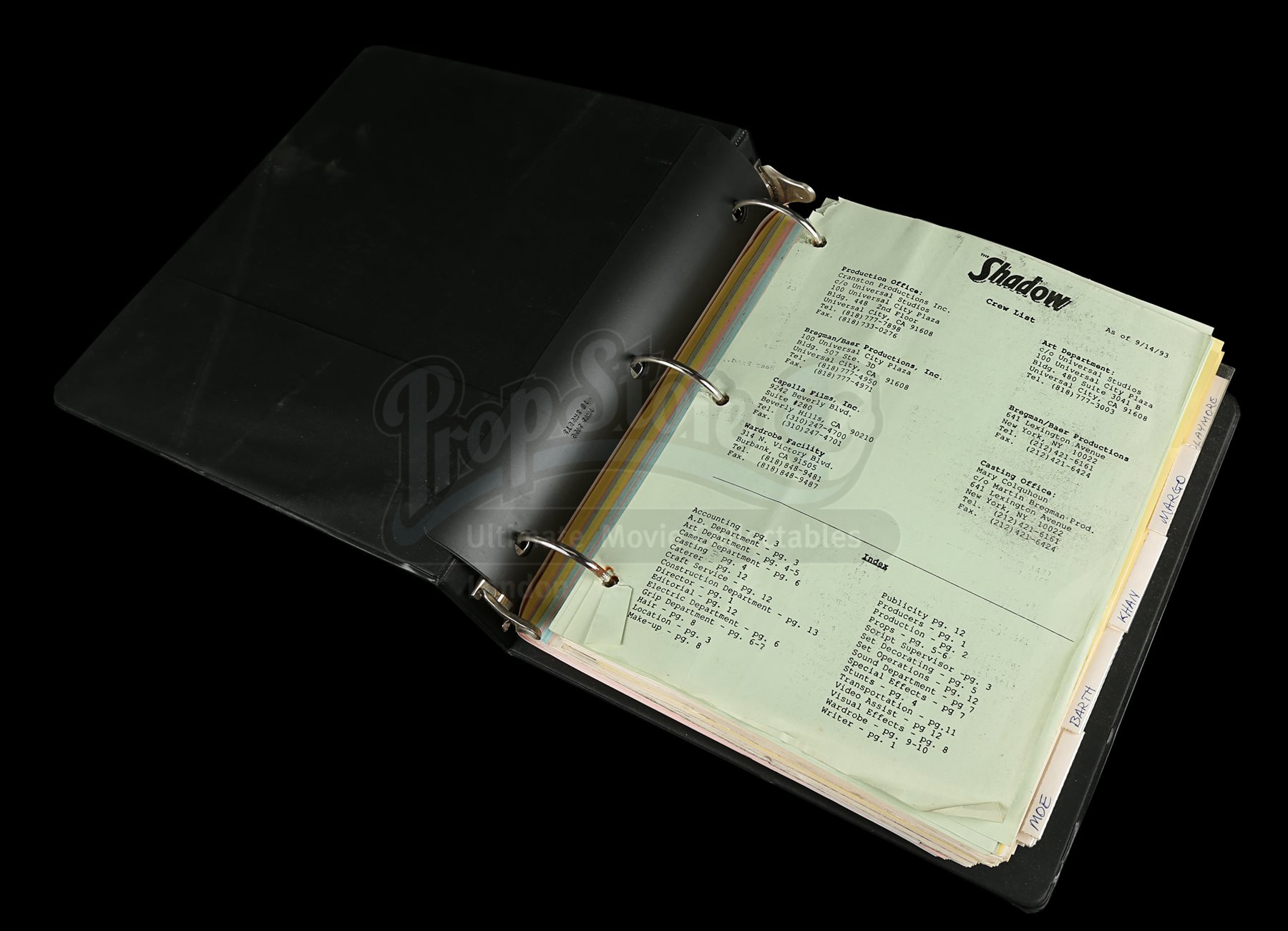 A continuity binder from Russell Mulcahy’s superhero film The Shadow ...