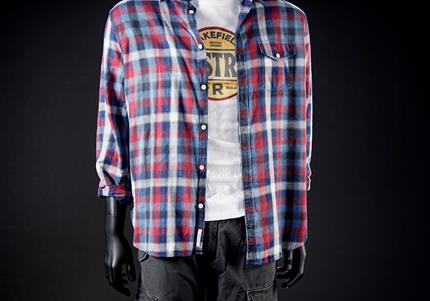 Jason Scott's Red and Blue Flannel Training Costume - Current price: $200